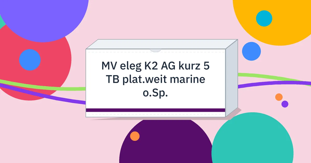 Symbolbild: Packung mit der Aufschrift MV eleg K2 AG kurz 5 TB plat.weit marine o.Sp. (PZN 14605296) – Verfügbarkeit und Bezug in Apotheken in Frankfurt am Main