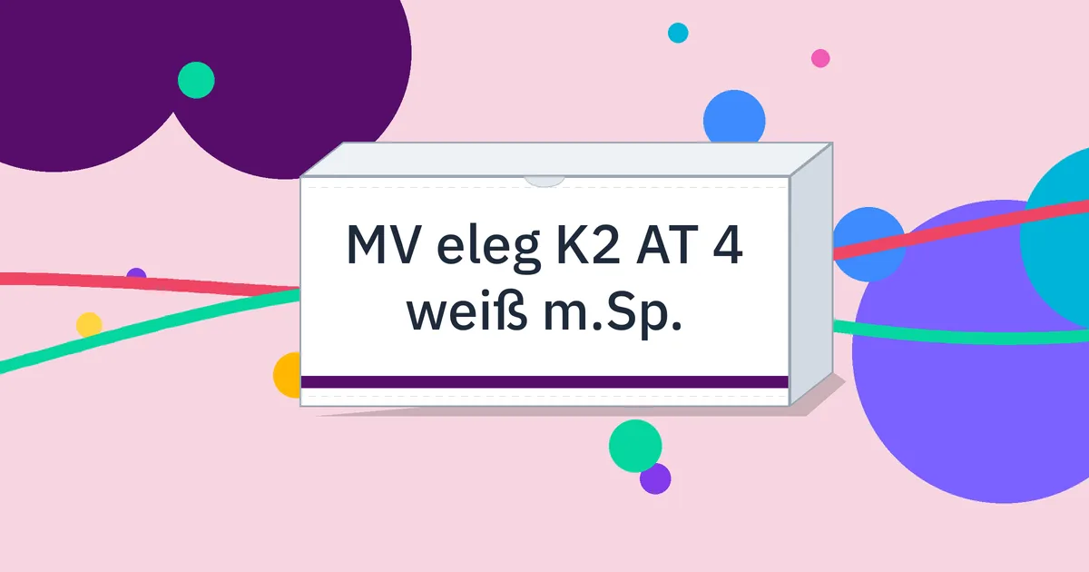 Symbolbild: Packung mit der Aufschrift MV eleg K2 AT 4 weiß m.Sp. (PZN 00312024) – Verfügbarkeit und Bezug in Apotheken in Frankfurt am Main