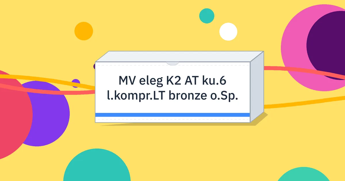 Symbolbild: Packung mit der Aufschrift MV eleg K2 AT ku.6 l.kompr.LT bronze o.Sp. (PZN 15287556) – Verfügbarkeit und Bezug in Apotheken in Frankfurt am Main