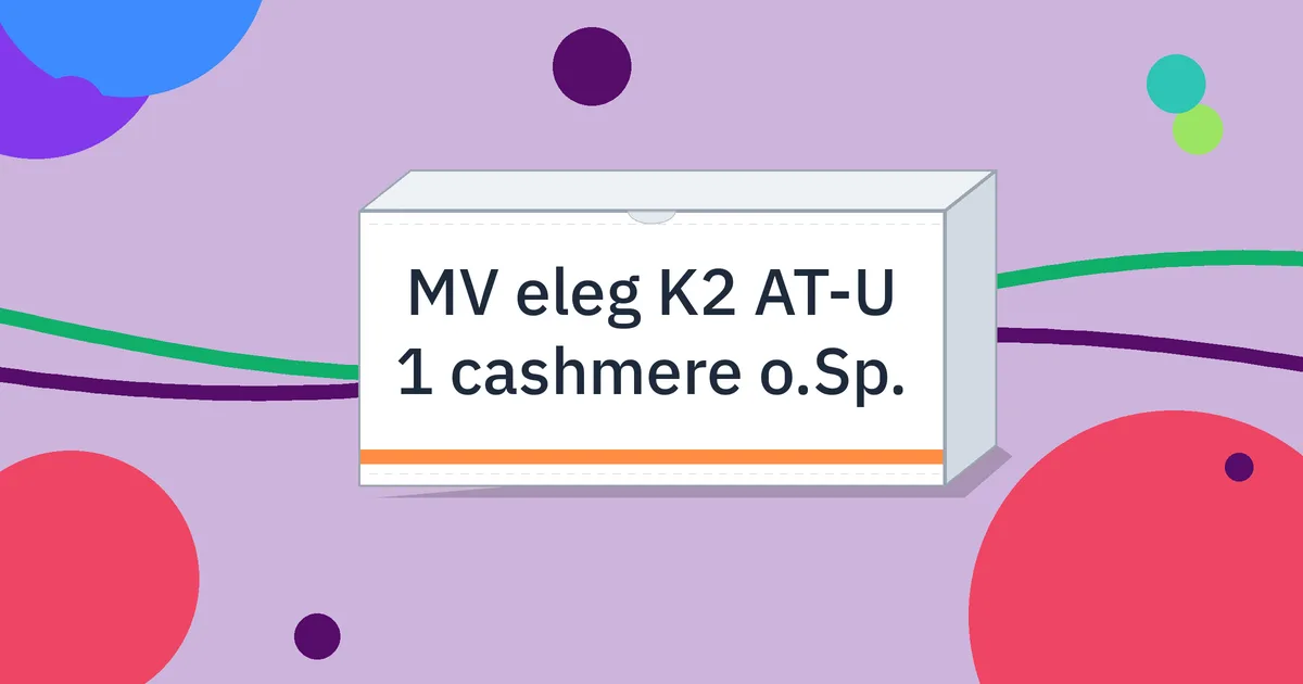 Symbolbild: Packung mit der Aufschrift MV eleg K2 AT-U 1 cashmere o.Sp. (PZN 15288917) – Verfügbarkeit und Bezug in Apotheken in Frankfurt am Main