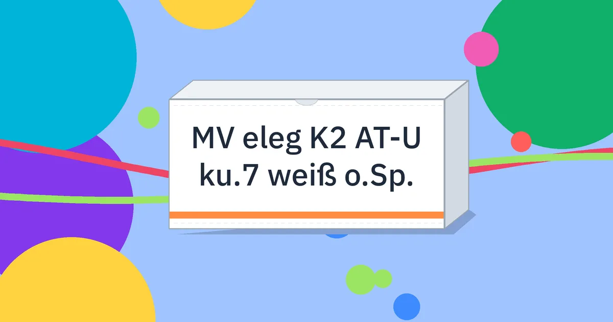 Symbolbild: Packung mit der Aufschrift MV eleg K2 AT-U ku.7 weiß o.Sp. (PZN 00316051) – Verfügbarkeit und Bezug in Apotheken in Frankfurt am Main
