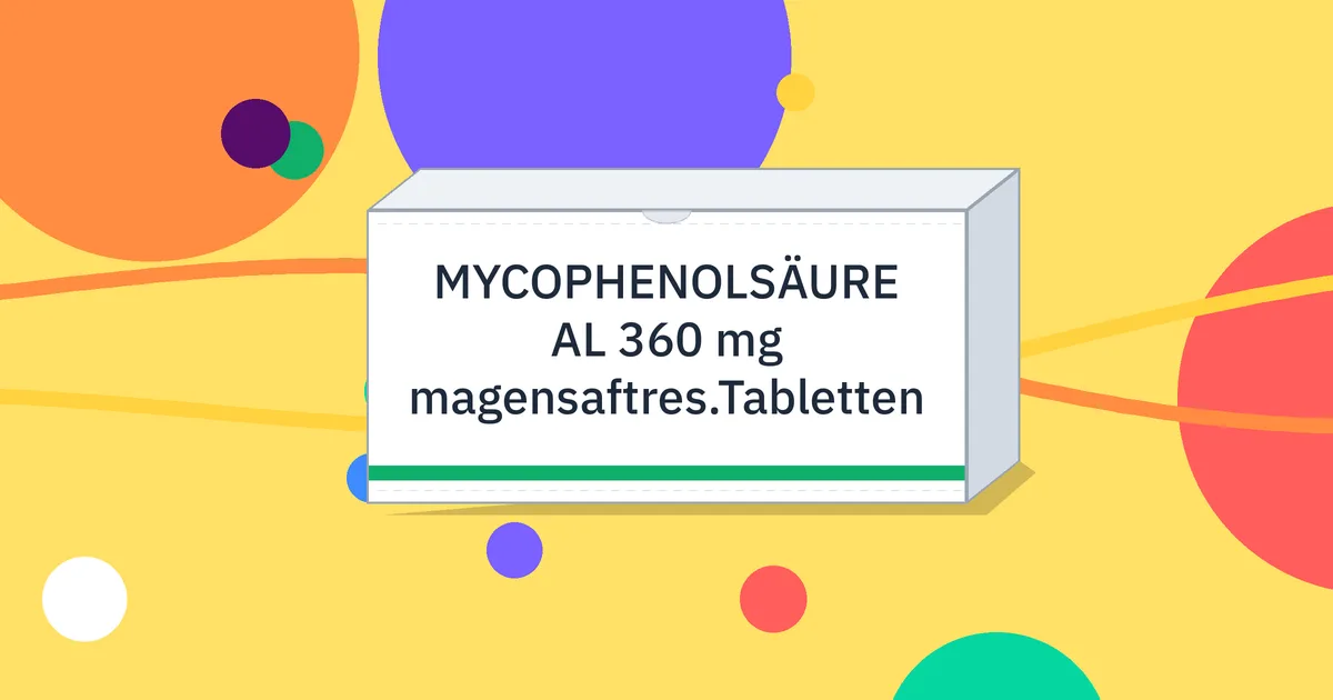 Symbolbild: Packung mit der Aufschrift MYCOPHENOLSÄURE AL 360 mg magensaftres.Tabletten (PZN 16528619) – Verfügbarkeit und Bezug in Apotheken in Frankfurt am Main
