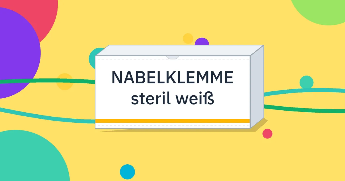 Symbolbild: Packung mit der Aufschrift NABELKLEMME steril weiß (PZN 18820005) – Verfügbarkeit und Bezug in Apotheken in Frankfurt am Main