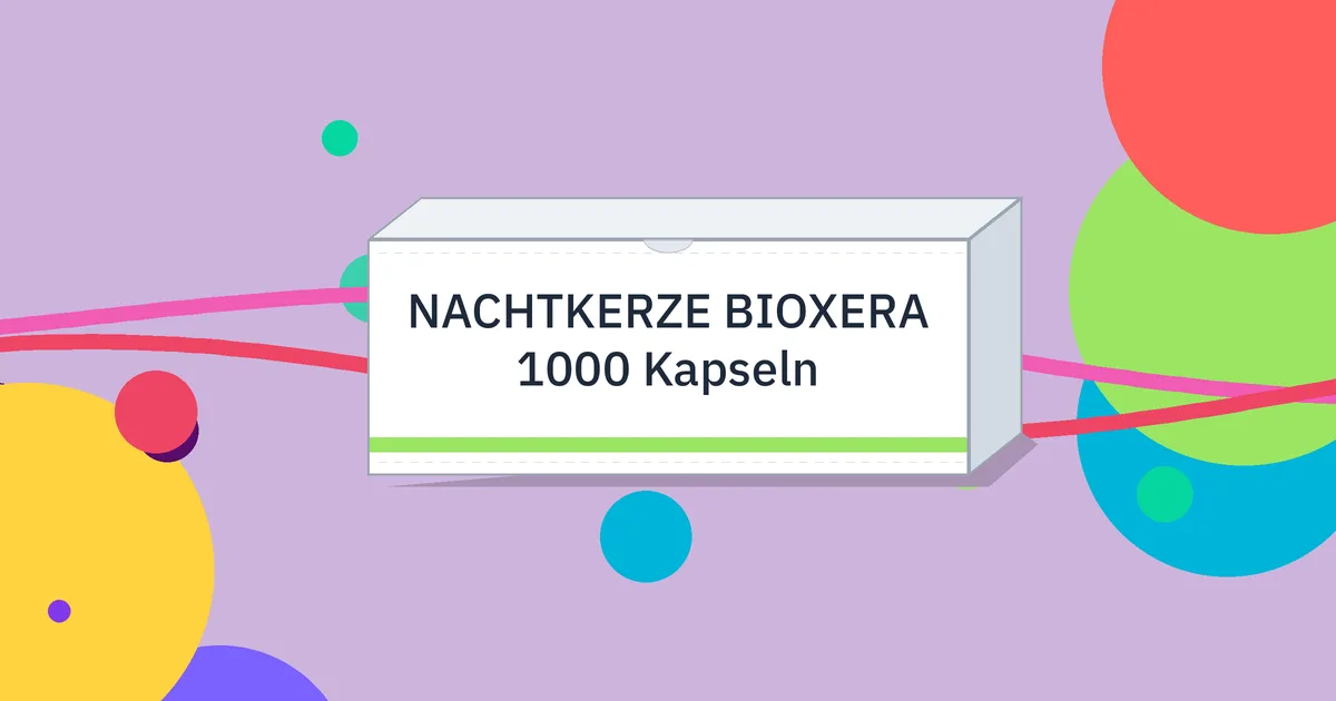 Symbolbild: Packung mit der Aufschrift NACHTKERZE BIOXERA 1000 Kapseln (PZN 08921627) – Verfügbarkeit und Bezug in Apotheken in Frankfurt am Main