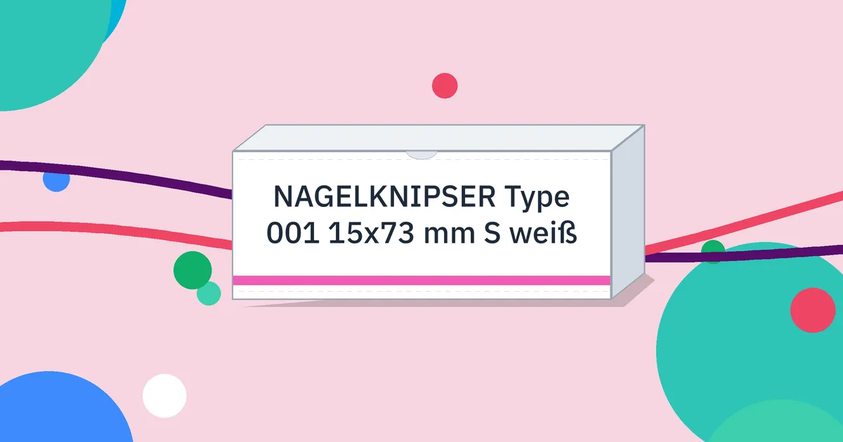 Symbolbild: Packung mit der Aufschrift NAGELKNIPSER Type 001 15x73 mm S weiß (PZN 13332436) – Verfügbarkeit und Bezug in Apotheken in Frankfurt am Main