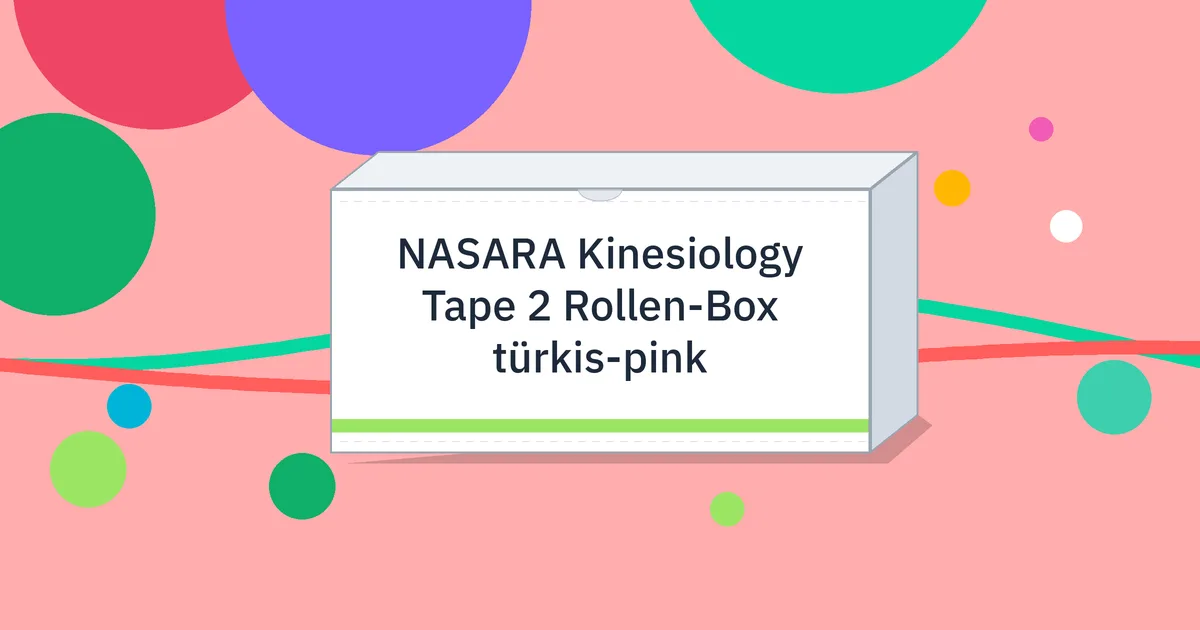 Symbolbild: Packung mit der Aufschrift NASARA Kinesiology Tape 2 Rollen-Box türkis-pink (PZN 15427796) – Verfügbarkeit und Bezug in Apotheken in Frankfurt am Main