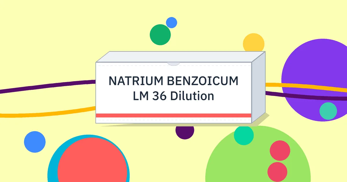 Symbolbild: Packung mit der Aufschrift NATRIUM BENZOICUM LM 36 Dilution (PZN 12960030) – Verfügbarkeit und Bezug in Apotheken in Frankfurt am Main