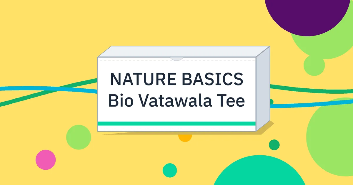 Symbolbild: Packung mit der Aufschrift NATURE BASICS Bio Vatawala Tee (PZN 18306981) – Verfügbarkeit und Bezug in Apotheken in Frankfurt am Main