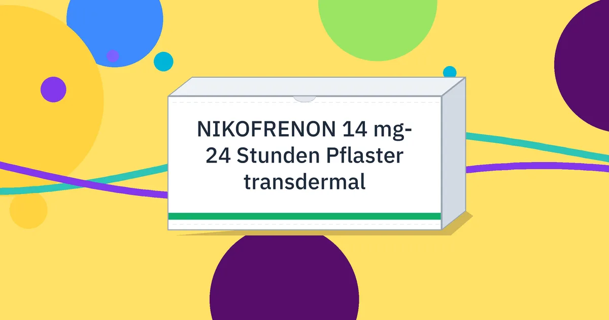 Symbolbild: Packung mit der Aufschrift NIKOFRENON 14 mg-24 Stunden Pflaster transdermal (PZN 15993254) – Verfügbarkeit und Bezug in Apotheken in Frankfurt am Main