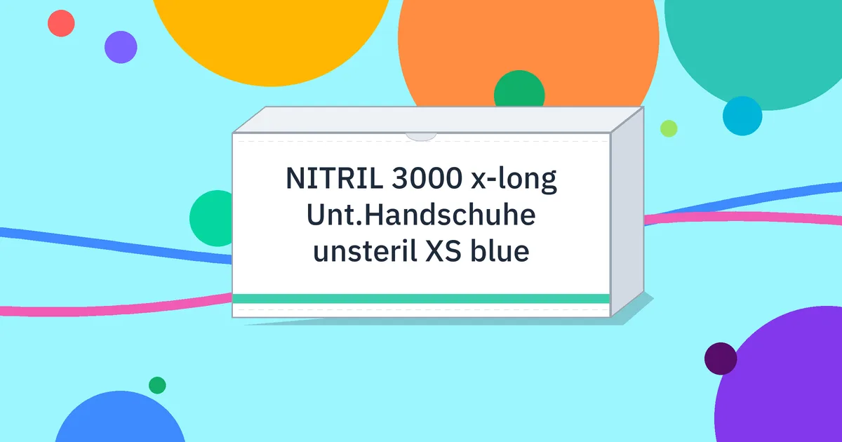 Symbolbild: Packung mit der Aufschrift NITRIL 3000 x-long Unt.Handschuhe unsteril XS blue (PZN 00446405) – Verfügbarkeit und Bezug in Apotheken in Frankfurt am Main