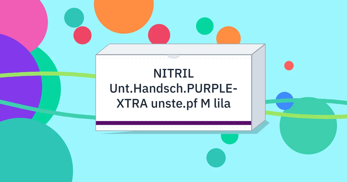 Symbolbild: Packung mit der Aufschrift NITRIL Unt.Handsch.PURPLE-XTRA unste.pf M lila (PZN 12573043) – Verfügbarkeit und Bezug in Apotheken in Frankfurt am Main
