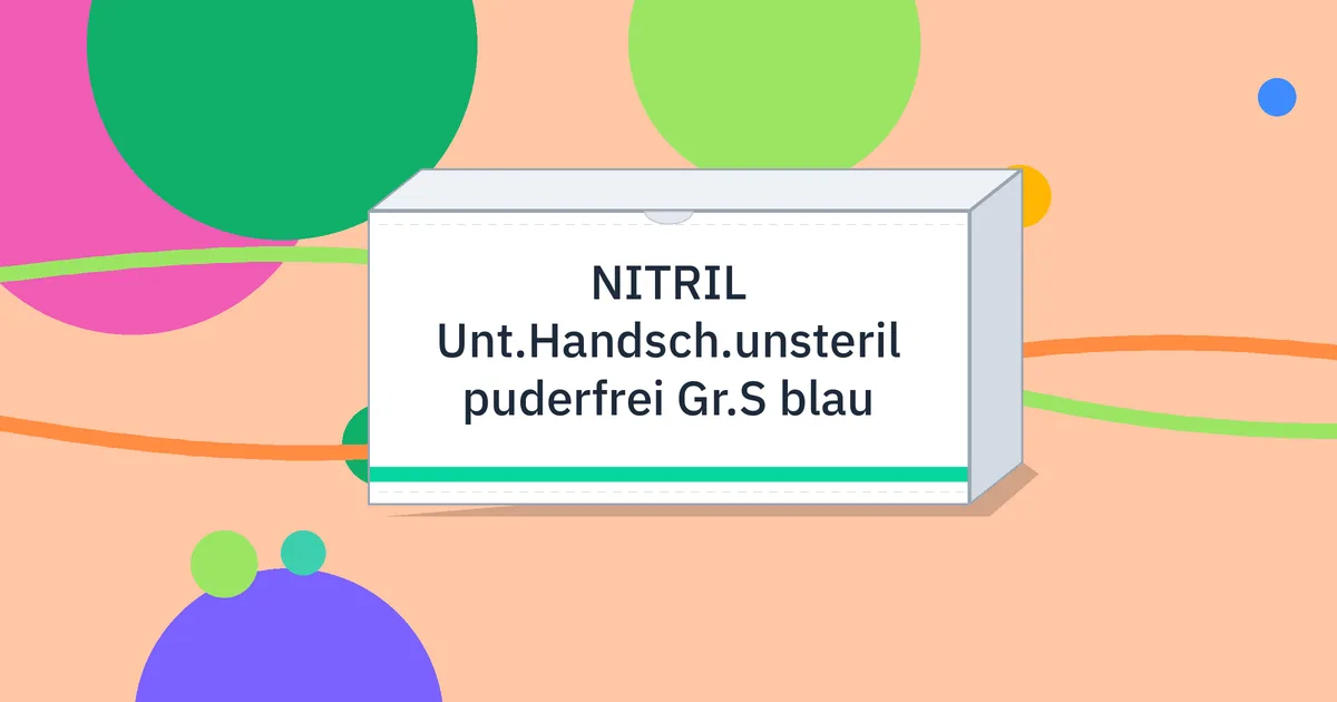 Symbolbild: Packung mit der Aufschrift NITRIL Unt.Handsch.unsteril puderfrei Gr.S blau (PZN 13350960) – Verfügbarkeit und Bezug in Apotheken in Frankfurt am Main