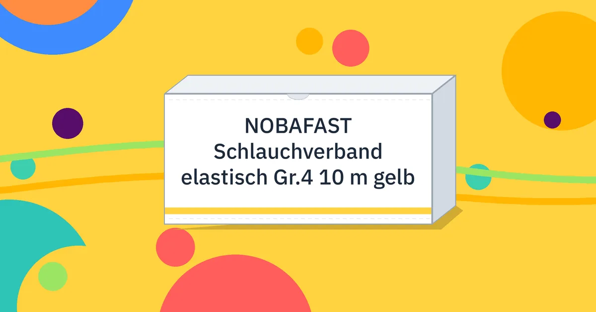 Symbolbild: Packung mit der Aufschrift NOBAFAST Schlauchverband elastisch Gr.4 10 m gelb (PZN 11854544) – Verfügbarkeit und Bezug in Apotheken in Frankfurt am Main