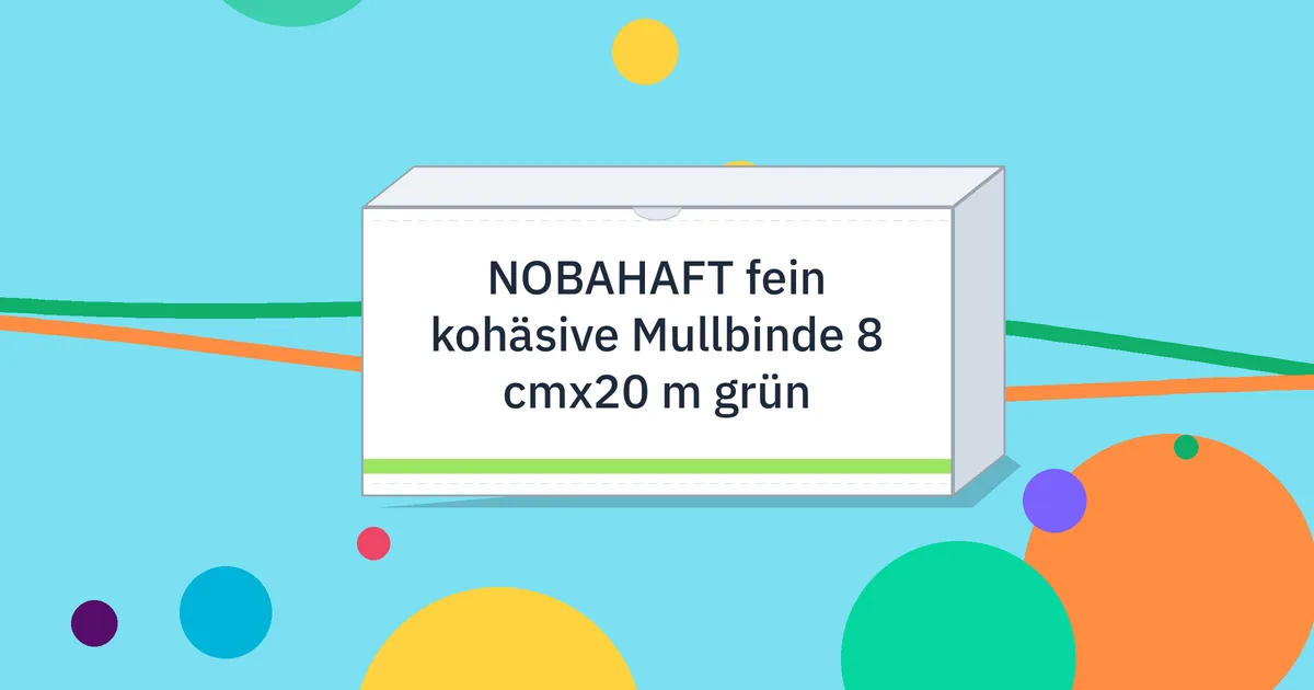 Symbolbild: Packung mit der Aufschrift NOBAHAFT fein kohäsive Mullbinde 8 cmx20 m grün (PZN 16028650) – Verfügbarkeit und Bezug in Apotheken in Frankfurt am Main