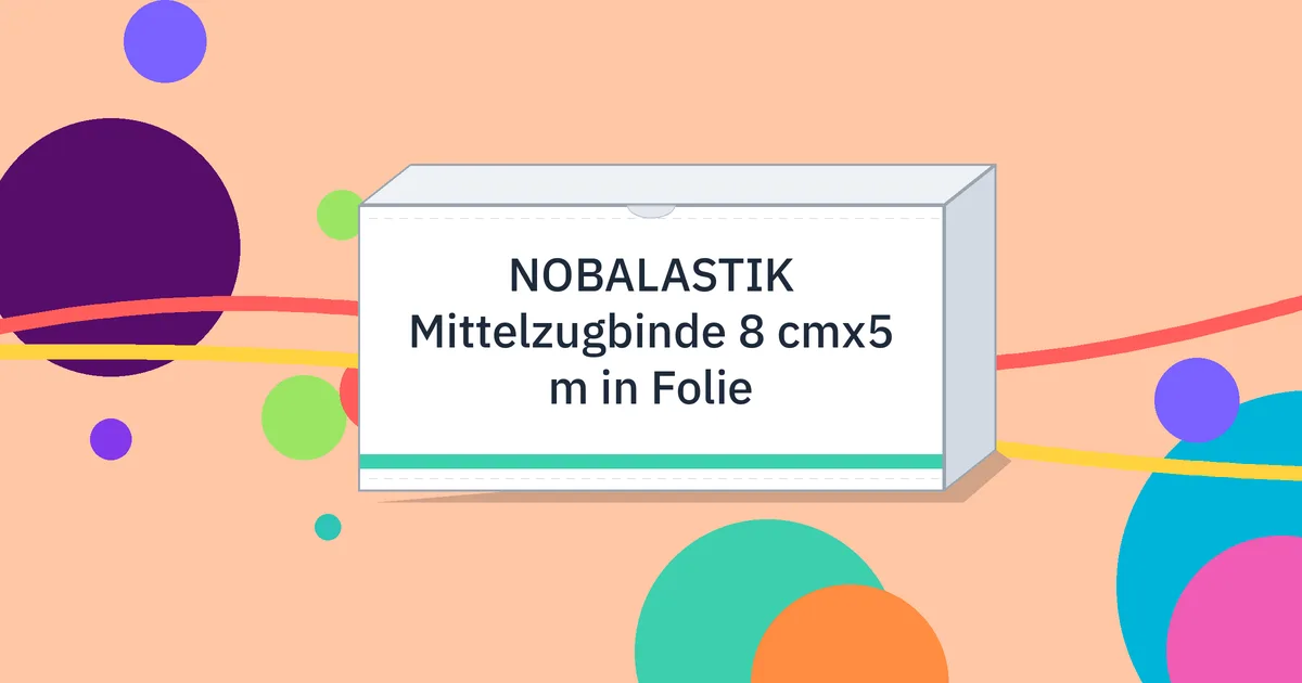 Symbolbild: Packung mit der Aufschrift NOBALASTIK Mittelzugbinde 8 cmx5 m in Folie (PZN 07096003) – Verfügbarkeit und Bezug in Apotheken in Frankfurt am Main