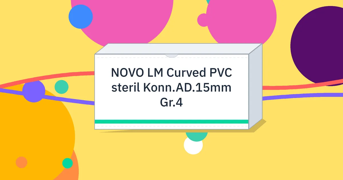 Symbolbild: Packung mit der Aufschrift NOVO LM Curved PVC steril Konn.AD.15mm Gr.4 (PZN 18491731) – Verfügbarkeit und Bezug in Apotheken in Frankfurt am Main