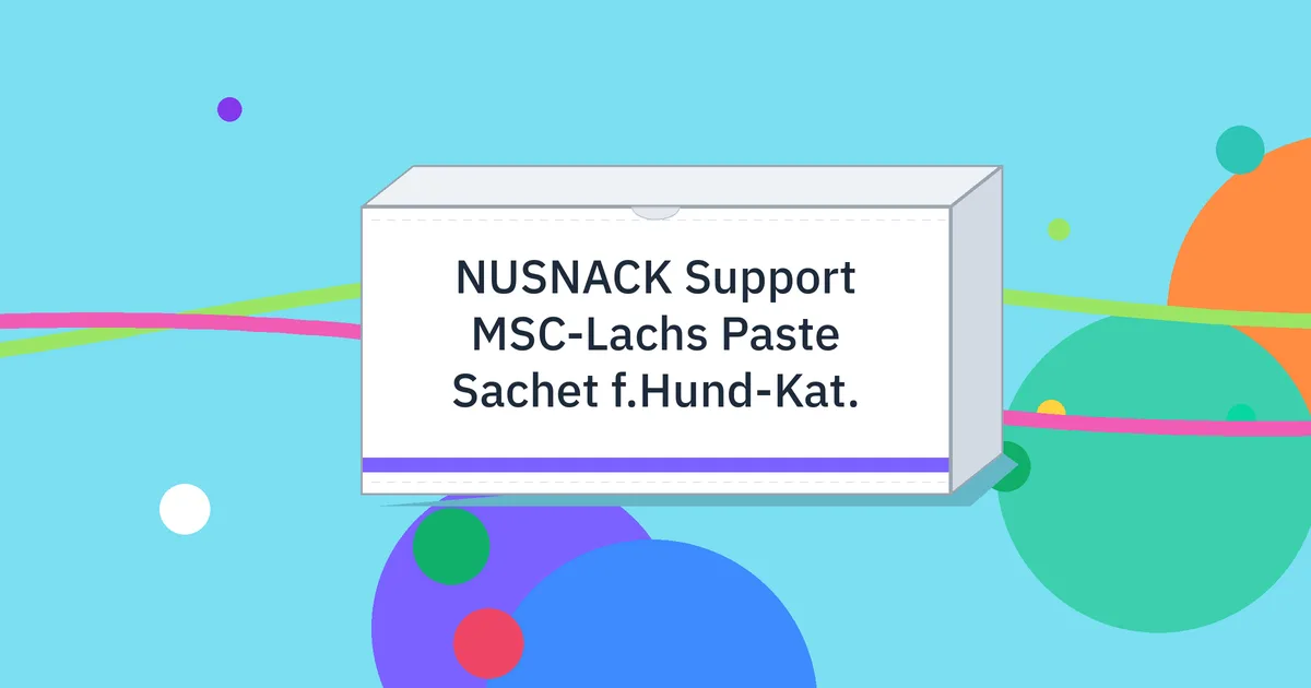 Symbolbild: Packung mit der Aufschrift NUSNACK Support MSC-Lachs Paste Sachet f.Hund-Kat. (PZN 18365021) – Verfügbarkeit und Bezug in Apotheken in Frankfurt am Main
