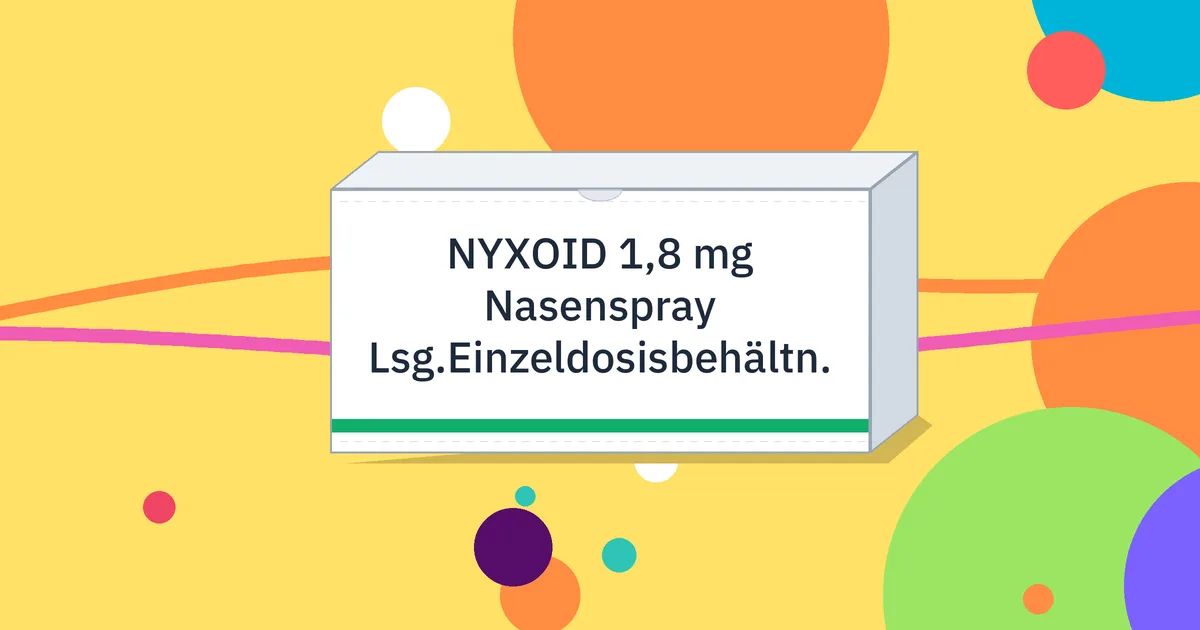 Symbolbild: Packung mit der Aufschrift NYXOID 1,8 mg Nasenspray Lsg.Einzeldosisbehältn. (PZN 20341370) – Verfügbarkeit und Bezug in Apotheken in Frankfurt am Main