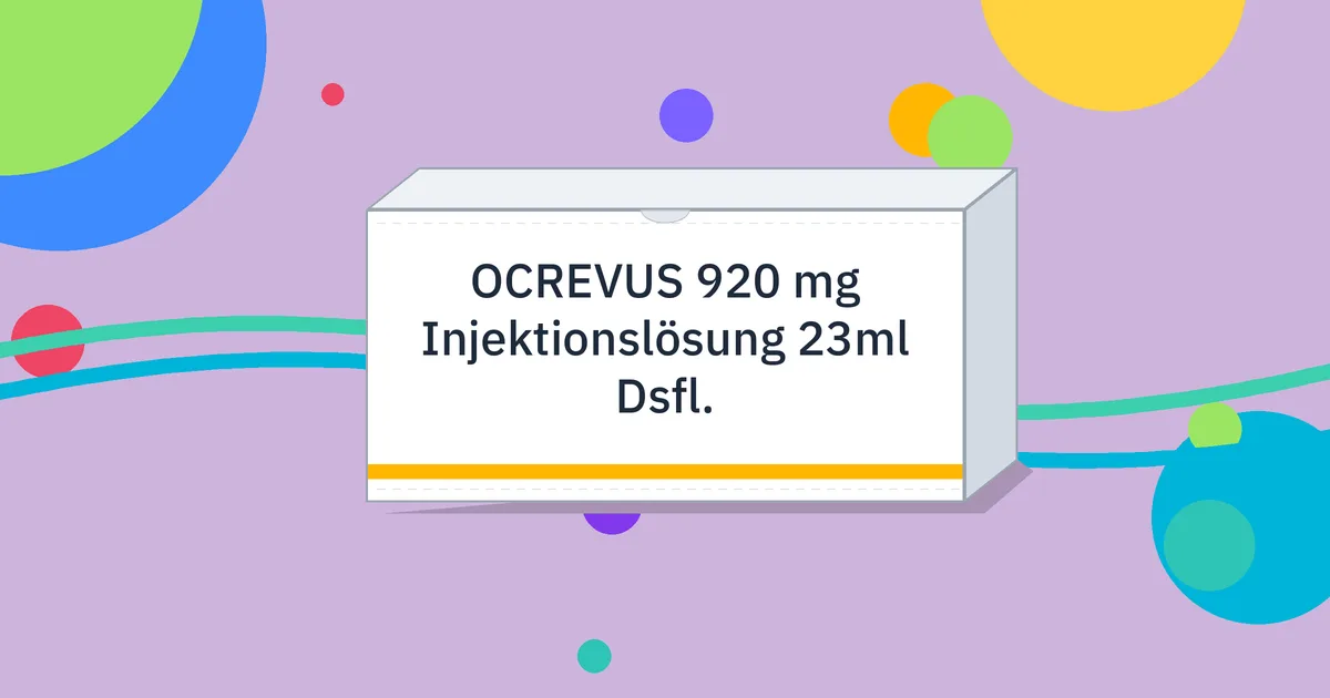 Symbolbild: Packung mit der Aufschrift OCREVUS 920 mg Injektionslösung 23ml Dsfl. (PZN 19921837) – Verfügbarkeit und Bezug in Apotheken in Frankfurt am Main