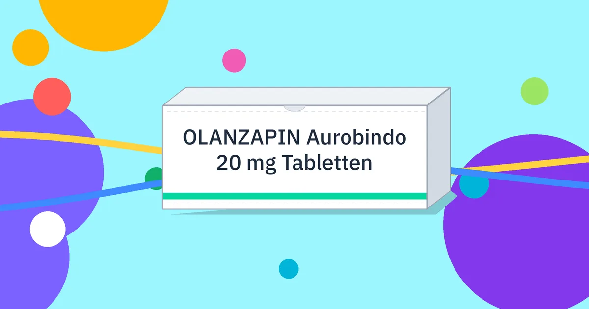 Symbolbild: Packung mit der Aufschrift OLANZAPIN Aurobindo 20 mg Tabletten (PZN 09618351) – Verfügbarkeit und Bezug in Apotheken in Frankfurt am Main
