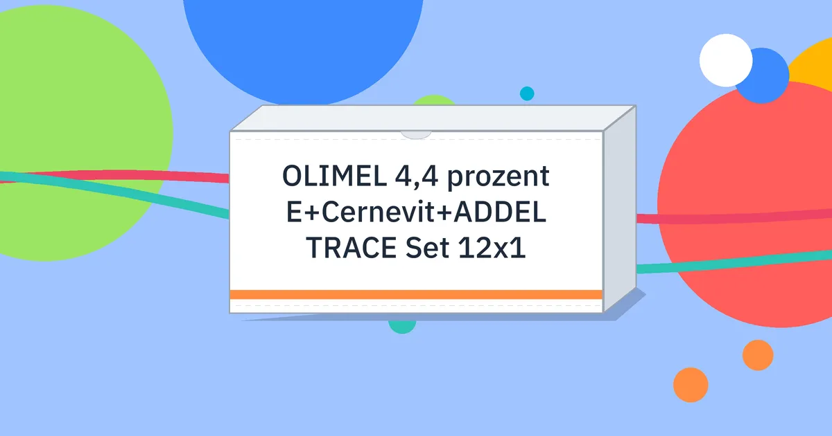 Symbolbild: Packung mit der Aufschrift OLIMEL 4,4 prozent E+Cernevit+ADDEL TRACE Set 12x1 (PZN 15308755) – Verfügbarkeit und Bezug in Apotheken in Frankfurt am Main