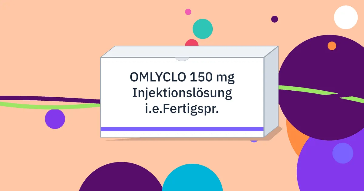 Symbolbild: Packung mit der Aufschrift OMLYCLO 150 mg Injektionslösung i.e.Fertigspr. (PZN 19621621) – Verfügbarkeit und Bezug in Apotheken in Frankfurt am Main