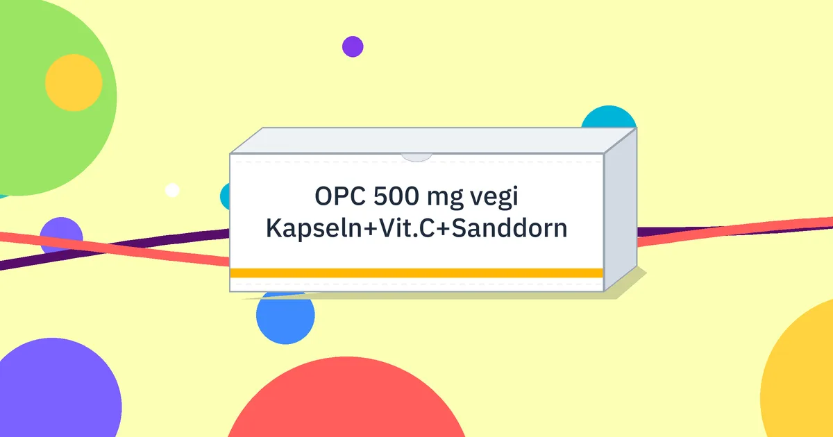 Symbolbild: Packung mit der Aufschrift OPC 500 mg vegi Kapseln+Vit.C+Sanddorn (PZN 16537541) – Verfügbarkeit und Bezug in Apotheken in Frankfurt am Main