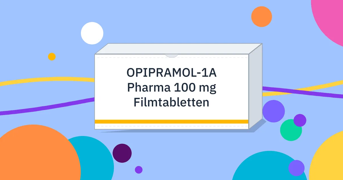 Symbolbild: Packung mit der Aufschrift OPIPRAMOL-1A Pharma 100 mg Filmtabletten (PZN 06964348) – Verfügbarkeit und Bezug in Apotheken in Frankfurt am Main