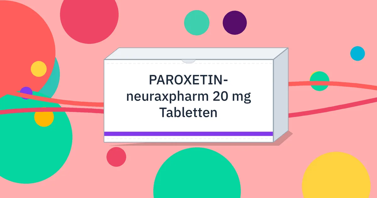 Symbolbild: Packung mit der Aufschrift PAROXETIN-neuraxpharm 20 mg Tabletten (PZN 07390843) – Verfügbarkeit und Bezug in Apotheken in Frankfurt am Main
