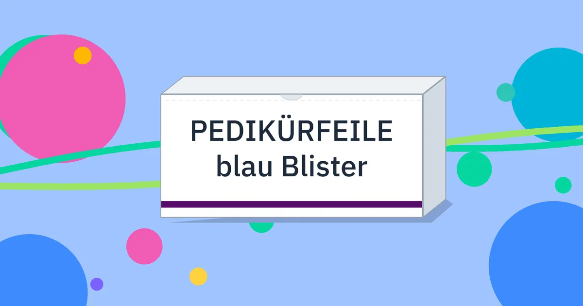 Symbolbild: Packung mit der Aufschrift PEDIKÜRFEILE blau Blister (PZN 01602965) – Verfügbarkeit und Bezug in Apotheken in Frankfurt am Main
