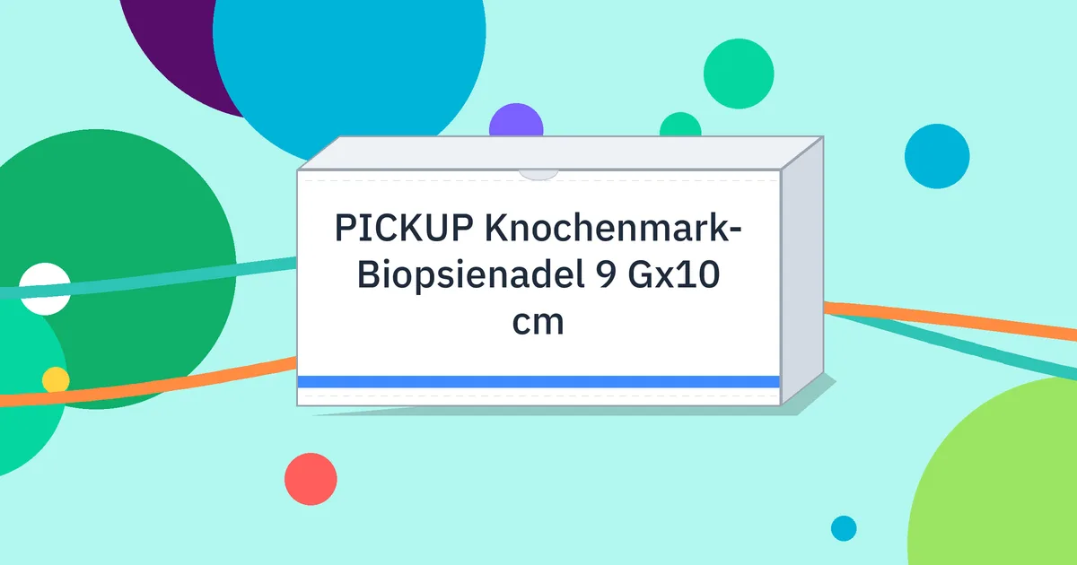 Symbolbild: Packung mit der Aufschrift PICKUP Knochenmark-Biopsienadel 9 Gx10 cm (PZN 19276242) – Verfügbarkeit und Bezug in Apotheken in Frankfurt am Main