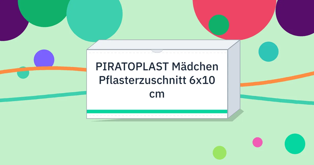 Symbolbild: Packung mit der Aufschrift PIRATOPLAST Mädchen Pflasterzuschnitt 6x10 cm (PZN 11519484) – Verfügbarkeit und Bezug in Apotheken in Frankfurt am Main