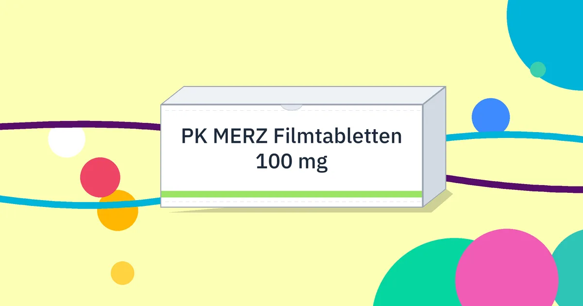 Symbolbild: Packung mit der Aufschrift PK MERZ Filmtabletten 100 mg (PZN 00447801) – Verfügbarkeit und Bezug in Apotheken in Frankfurt am Main