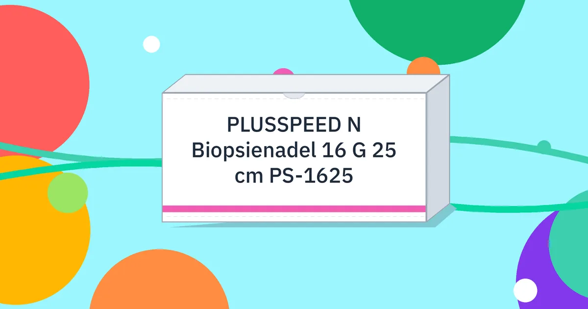 Symbolbild: Packung mit der Aufschrift PLUSSPEED N Biopsienadel 16 G 25 cm PS-1625 (PZN 15632740) – Verfügbarkeit und Bezug in Apotheken in Frankfurt am Main