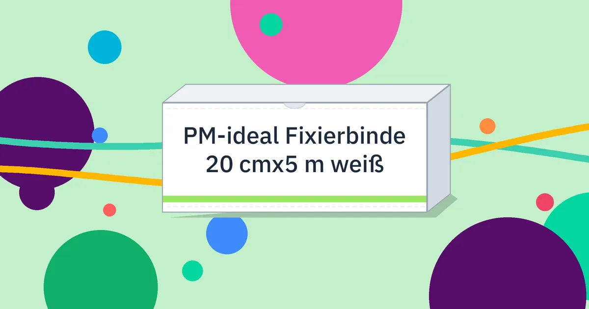 Symbolbild: Packung mit der Aufschrift PM-ideal Fixierbinde 20 cmx5 m weiß (PZN 18844431) – Verfügbarkeit und Bezug in Apotheken in Frankfurt am Main