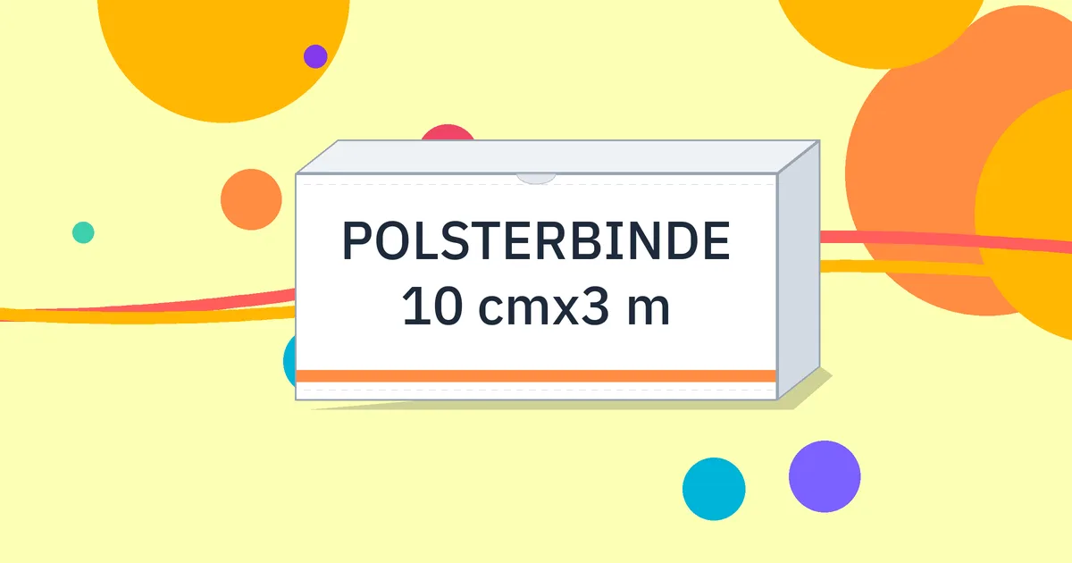 Symbolbild: Packung mit der Aufschrift POLSTERBINDE 10 cmx3 m (PZN 09769021) – Verfügbarkeit und Bezug in Apotheken in Frankfurt am Main