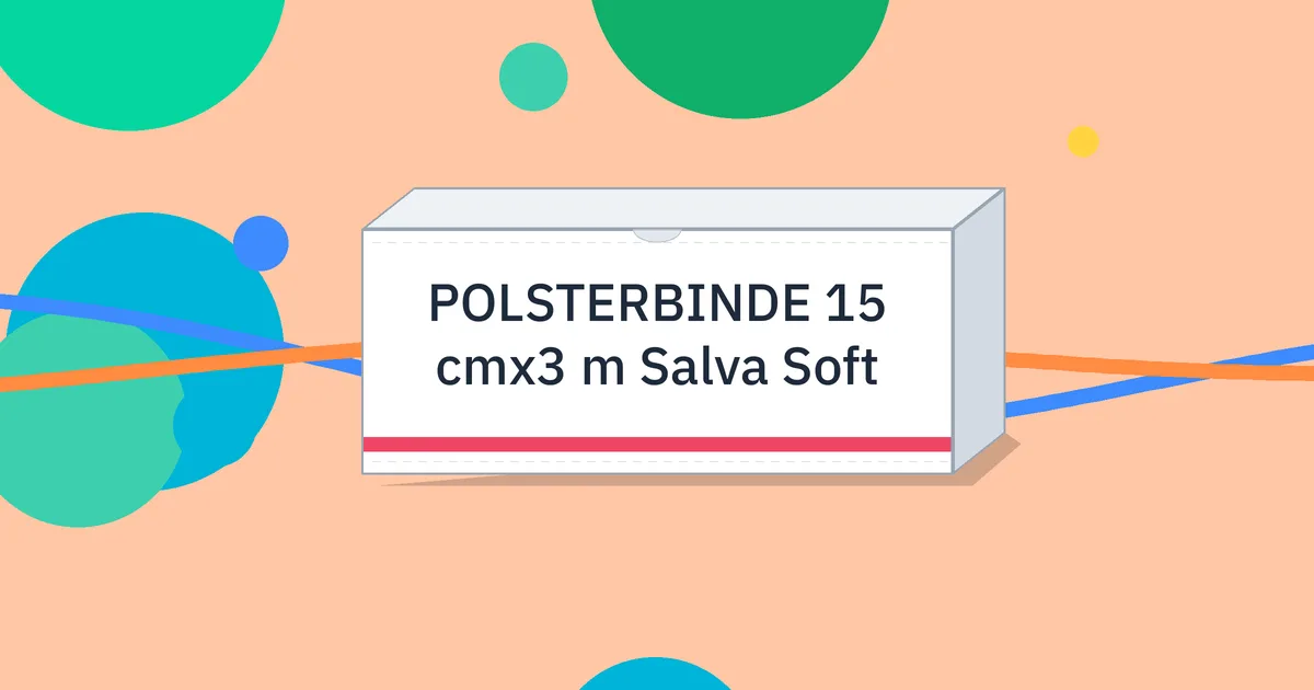 Symbolbild: Packung mit der Aufschrift POLSTERBINDE 15 cmx3 m Salva Soft (PZN 17152429) – Verfügbarkeit und Bezug in Apotheken in Frankfurt am Main
