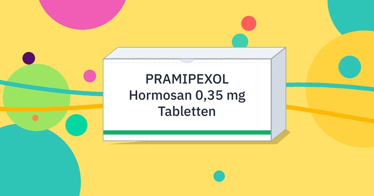 Symbolbild: Packung mit der Aufschrift PRAMIPEXOL Hormosan 0,35 mg Tabletten (PZN 07609448) – Verfügbarkeit und Bezug in Apotheken in Frankfurt am Main