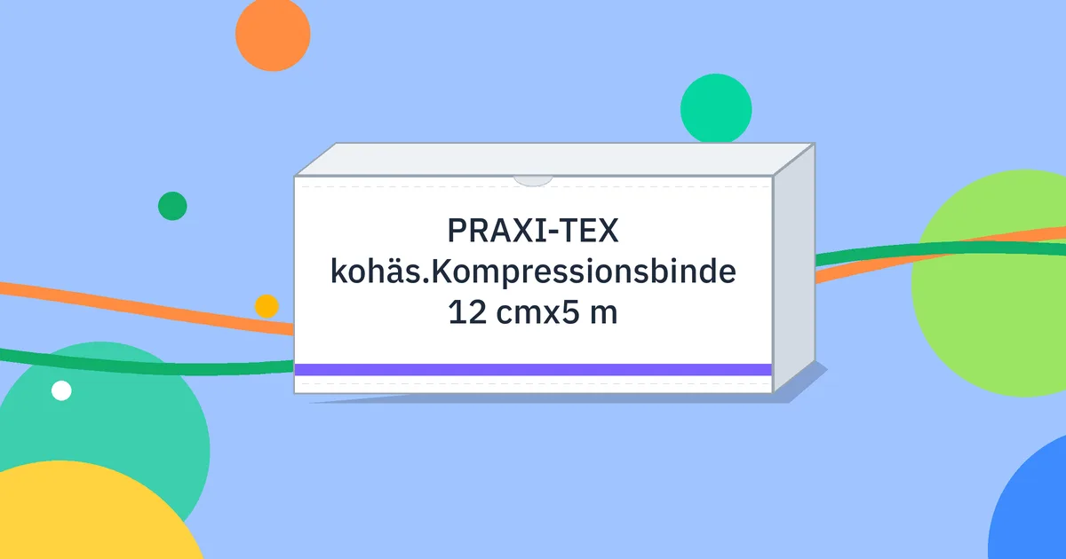 Symbolbild: Packung mit der Aufschrift PRAXI-TEX kohäs.Kompressionsbinde 12 cmx5 m (PZN 12827963) – Verfügbarkeit und Bezug in Apotheken in Frankfurt am Main