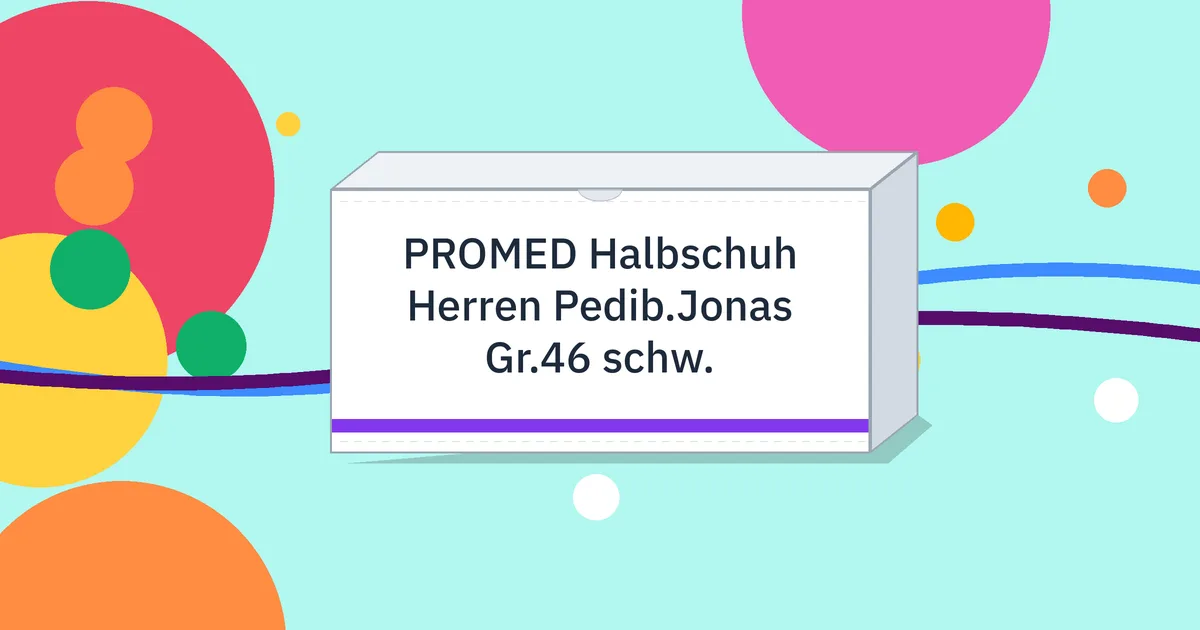 Symbolbild: Packung mit der Aufschrift PROMED Halbschuh Herren Pedib.Jonas Gr.46 schw. (PZN 11709871) – Verfügbarkeit und Bezug in Apotheken in Frankfurt am Main