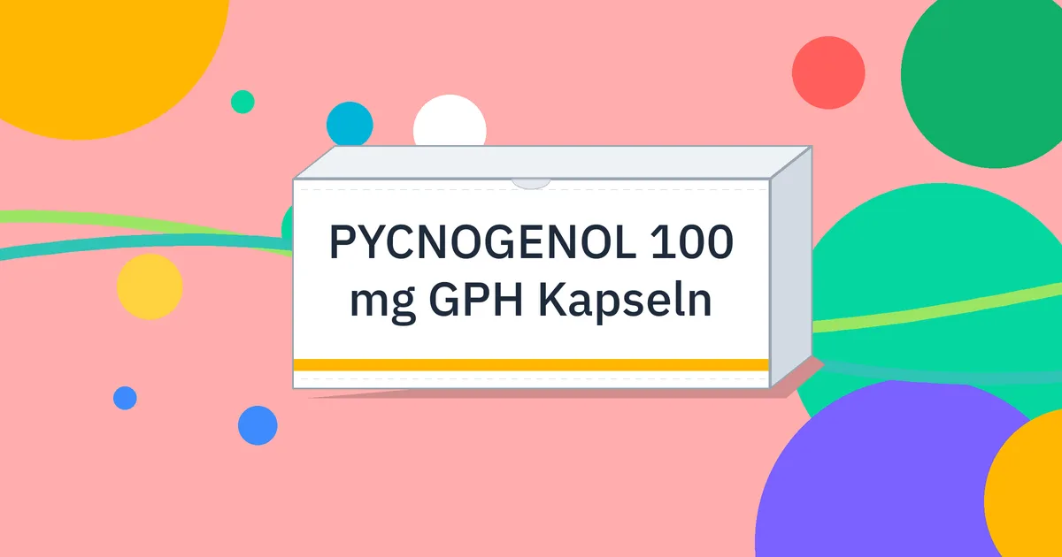 Symbolbild: Packung mit der Aufschrift PYCNOGENOL 100 mg GPH Kapseln (PZN 09188005) – Verfügbarkeit und Bezug in Apotheken in Frankfurt am Main