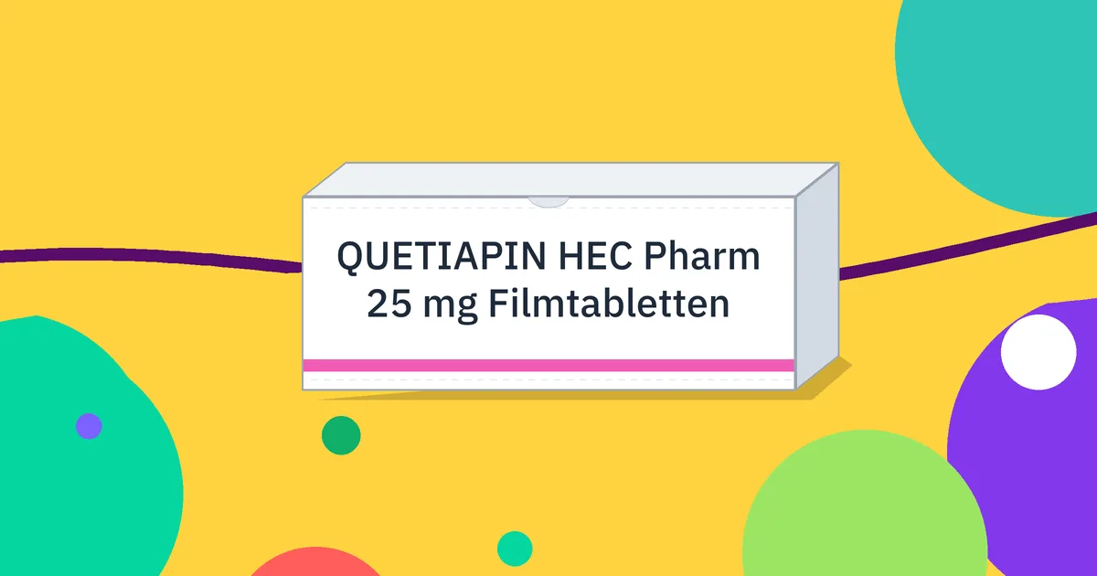 Symbolbild: Packung mit der Aufschrift QUETIAPIN HEC Pharm 25 mg Filmtabletten (PZN 20523131) – Verfügbarkeit und Bezug in Apotheken in Frankfurt am Main
