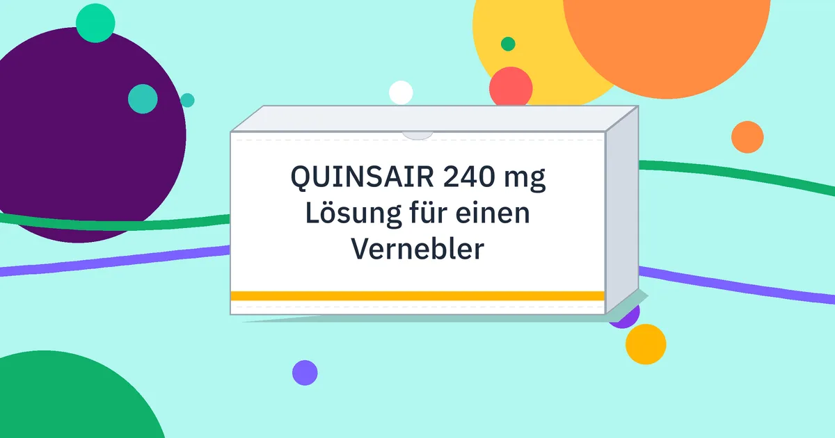 Symbolbild: Packung mit der Aufschrift QUINSAIR 240 mg Lösung für einen Vernebler (PZN 16782849) – Verfügbarkeit und Bezug in Apotheken in Frankfurt am Main