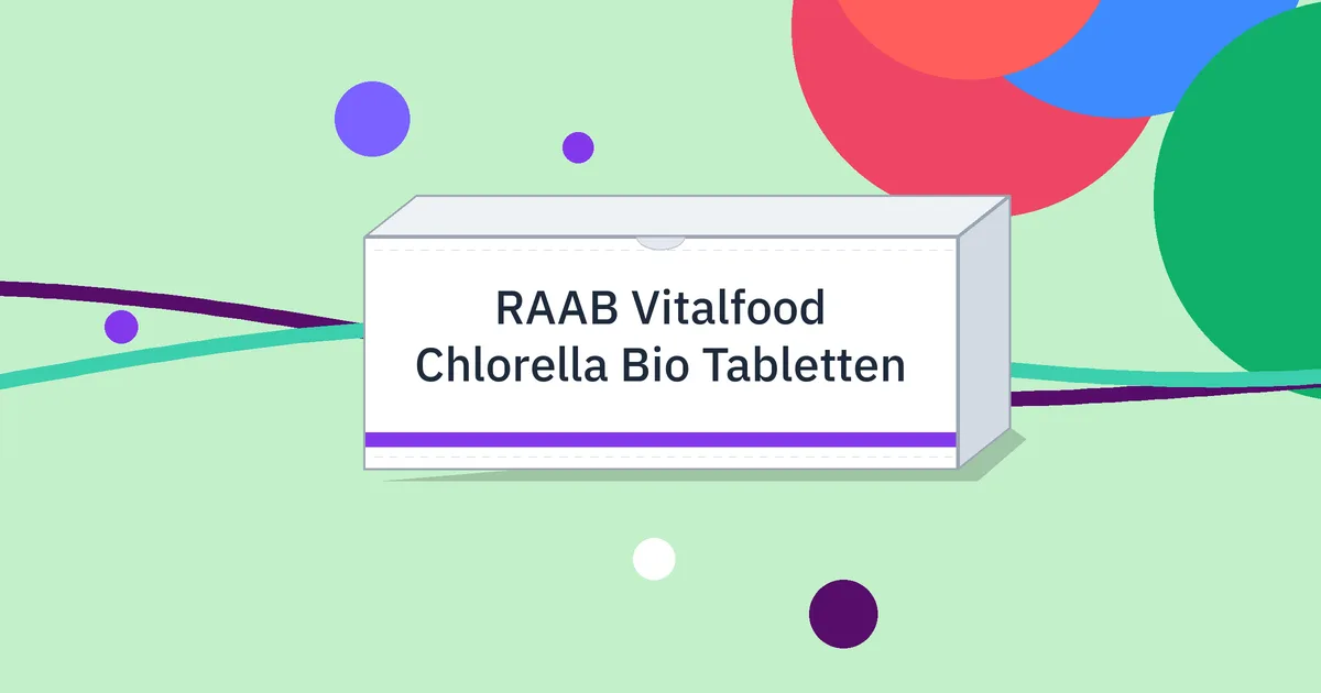 Symbolbild: Packung mit der Aufschrift RAAB Vitalfood Chlorella Bio Tabletten (PZN 19304599) – Verfügbarkeit und Bezug in Apotheken in Frankfurt am Main