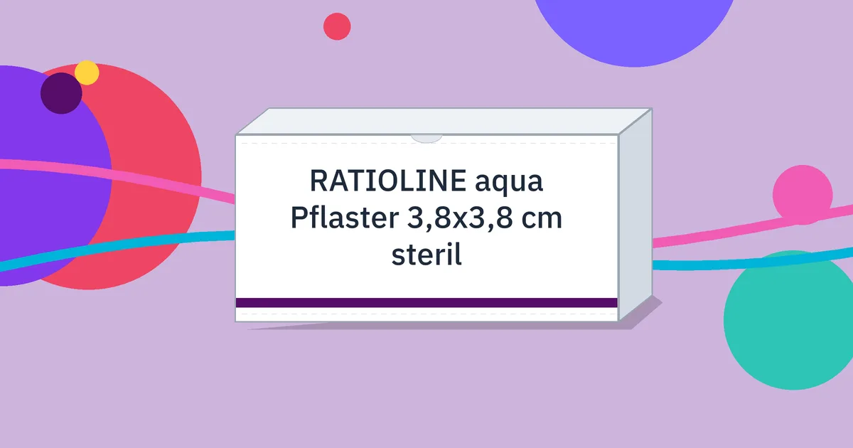 Symbolbild: Packung mit der Aufschrift RATIOLINE aqua Pflaster 3,8x3,8 cm steril (PZN 17977437) – Verfügbarkeit und Bezug in Apotheken in Frankfurt am Main