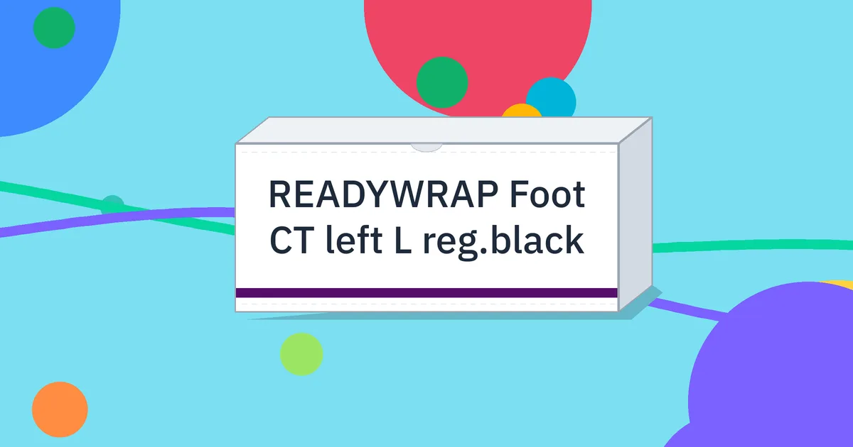 Symbolbild: Packung mit der Aufschrift READYWRAP Foot CT left L reg.black (PZN 18008775) – Verfügbarkeit und Bezug in Apotheken in Frankfurt am Main
