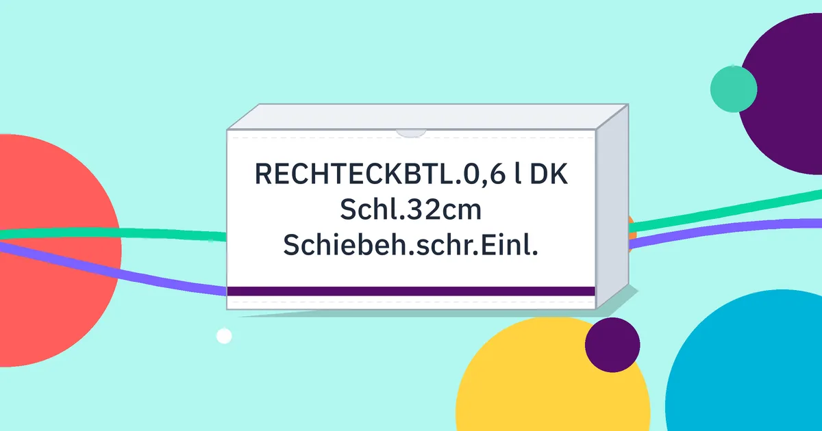 Symbolbild: Packung mit der Aufschrift RECHTECKBTL.0,6 l DK Schl.32cm Schiebeh.schr.Einl. (PZN 07590105) – Verfügbarkeit und Bezug in Apotheken in Frankfurt am Main