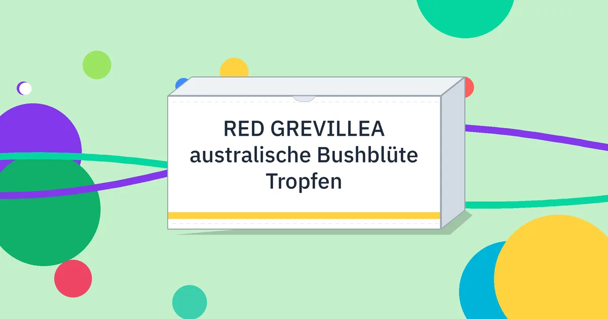 Symbolbild: Packung mit der Aufschrift RED GREVILLEA australische Bushblüte Tropfen (PZN 06126771) – Verfügbarkeit und Bezug in Apotheken in Frankfurt am Main