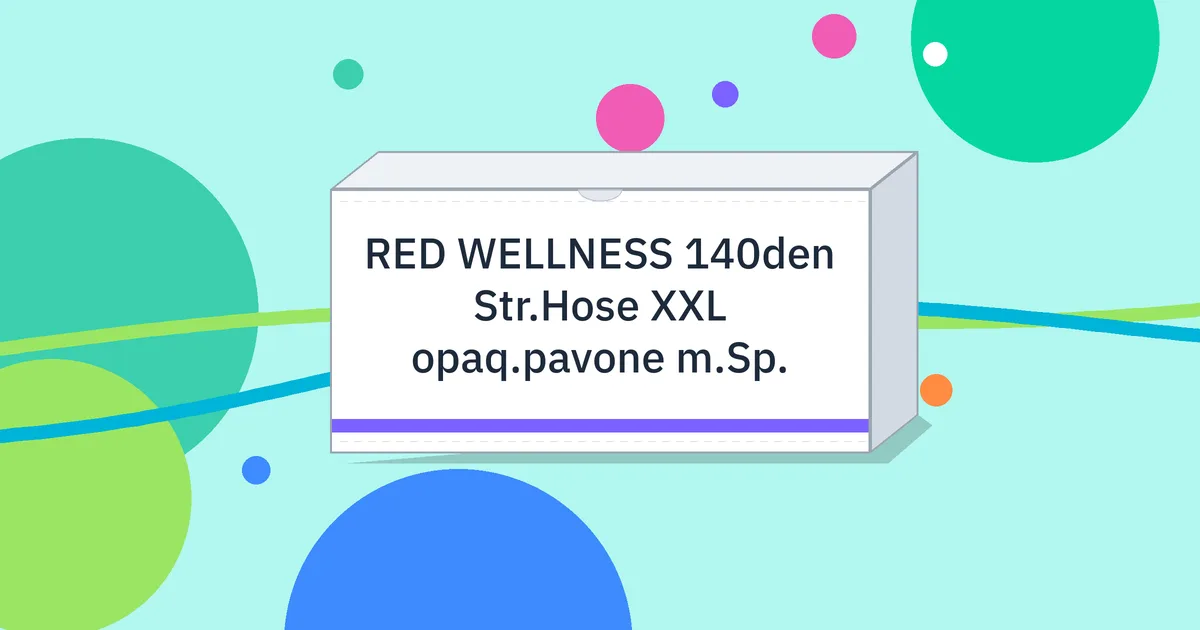 Symbolbild: Packung mit der Aufschrift RED WELLNESS 140den Str.Hose XXL opaq.pavone m.Sp. (PZN 16176391) – Verfügbarkeit und Bezug in Apotheken in Frankfurt am Main