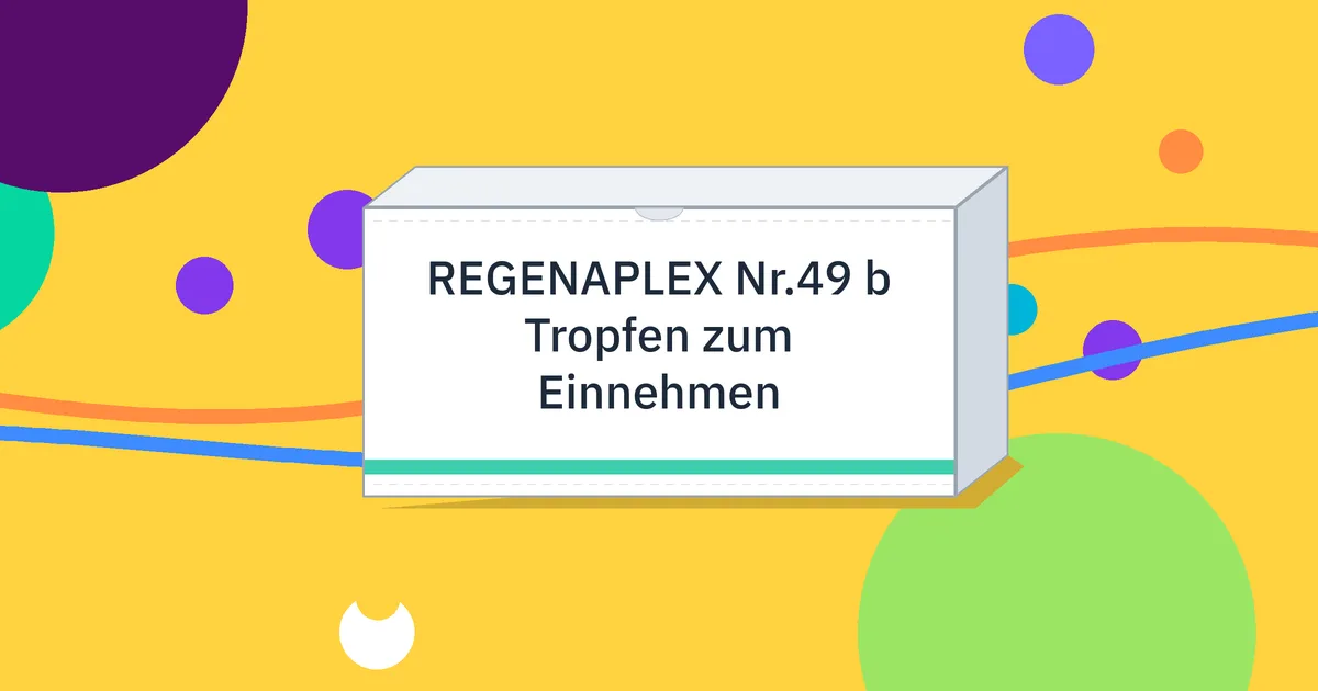 Symbolbild: Packung mit der Aufschrift REGENAPLEX Nr.49 b Tropfen zum Einnehmen (PZN 02642731) – Verfügbarkeit und Bezug in Apotheken in Frankfurt am Main